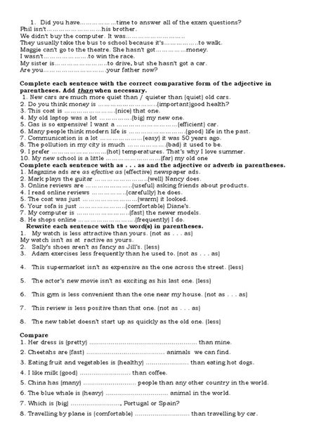 Adjectives Practice Solutions U4 Pdf