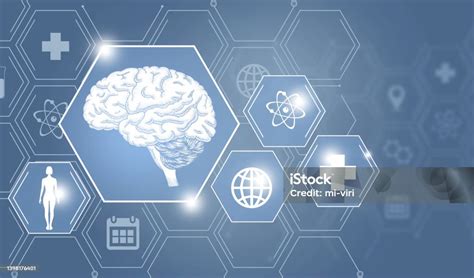 육각형 분자로 표시된 뇌 기관의 그래픽 그림 의료 아이콘이있는 의료 개념 배경 근위축성 측삭경화증에 대한 스톡 벡터 아트 및 기타 이미지 근위축성 측삭경화증 뇌전증