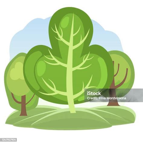 평평한 숲 심플한 상징적 스타일로 일러스트레이션 재미있는 녹색 풍경 격리 만화 디자인 나무와 귀여운 장면 컨트리 와일드 풍경 벡터 0명에 대한 스톡 벡터 아트 및 기타