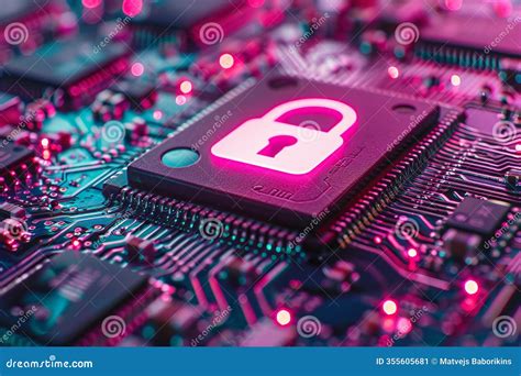 Glowing Pixelated Shield Lock Symbol Representing Cybersecurity And Virtual Protection Stock