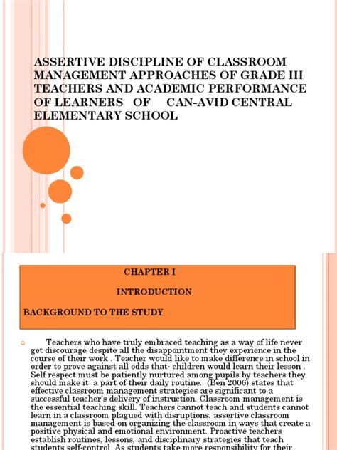 Assertive Discipline Of Classroom Management Approaches Of Grade Pdf