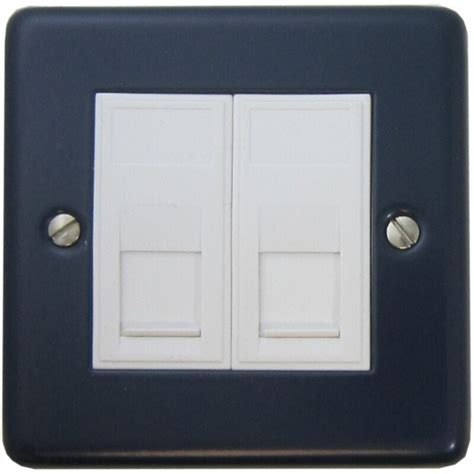 G And H Electrical Crb62w Contour Blue 2 Gang Rj45 Socket White Insert