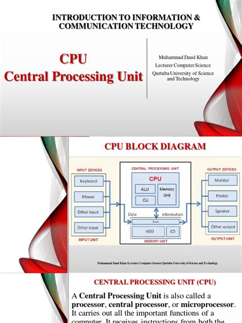 Introduction To Information And Communication Technology Cpu Central Processing Unit Pdf