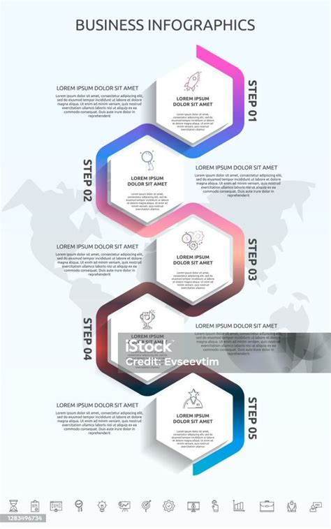 벡터 인포그래픽 템플릿 육각형은 5개의 아이콘 다이어그램 그래프 프레젠테이션을 제공합니다 5단계의 비즈니스 컨셉 콘텐츠 순서도