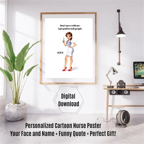 Funny Nurse Cartoon Portrait Custom Digital Poster Personalized