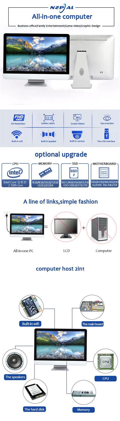 2021 Super Thin Computer 23 8inch All In One Pc With Touch Screen