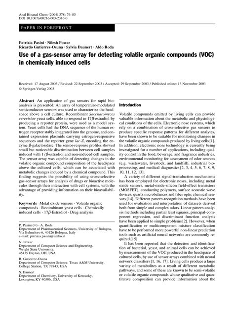 Pdf Use Of A Gas Sensor Array For Detecting Volatile Organic