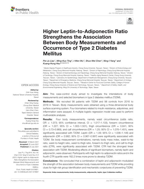 Pdf Higher Leptin To Adiponectin Ratio Strengthens The Association
