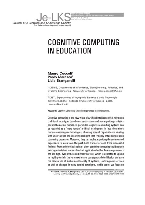 PDF Cognitive Computing In Education
