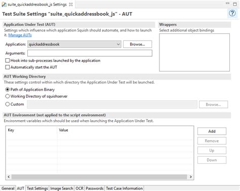 Test Suite Settings Squish 91