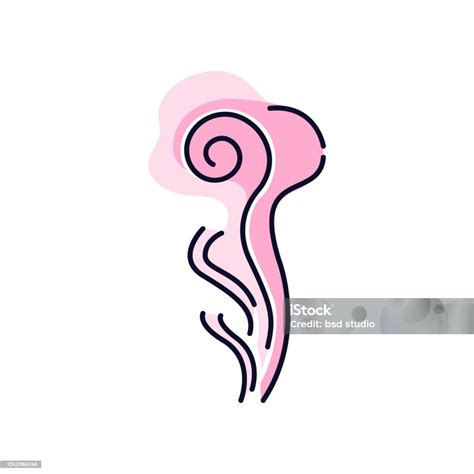 좋은 냄새 핑크 Rgb 색상 아이콘입니다 향수 향기 소용돌이 맛 연기 냄새 아로마 에어 웨이브 연기 연기 퍼프 스팀 컬 증발 향기로운 향기의 흐름 격리 벡터 일러스트레이션