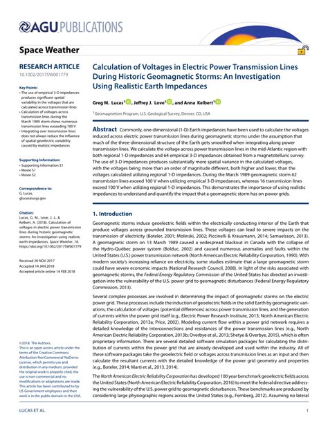 Pdf Calculation Of Voltages In Electric Power Transmission Lines During Historic Geomagnetic