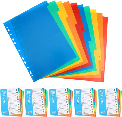 File Dividers A4 5 Pack 10 Part Extra Wide Folder Dividers Plastic Binder Dividers Porous Multi