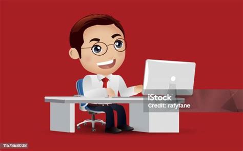 사무실 책상에서 랩톱 컴퓨터에서 작업하는 성공적인 비즈니스 인물 캐릭터 찾기 및 교체 비즈니스 컨셉 일러스트레이션 Brand