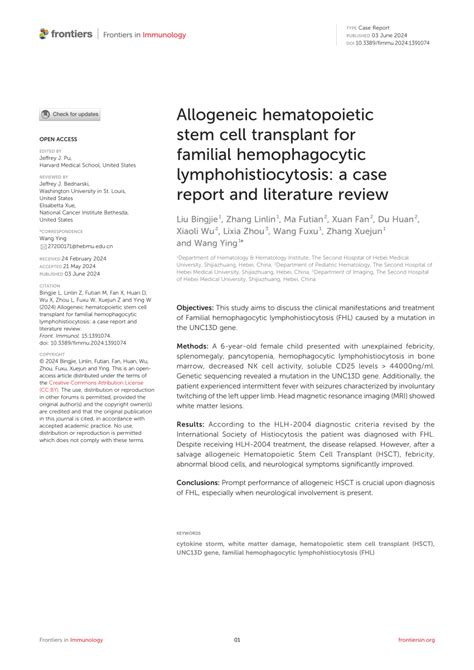 Pdf Allogeneic Hematopoietic Stem Cell Transplant For Familial Hemophagocytic