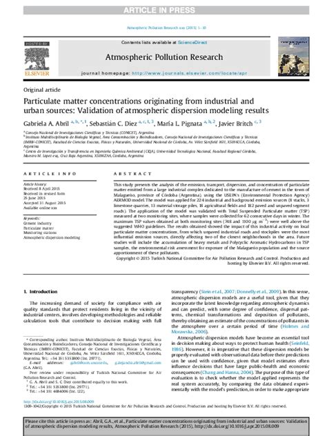 Pdf Particulate Matter Concentrations Originating From Industrial And