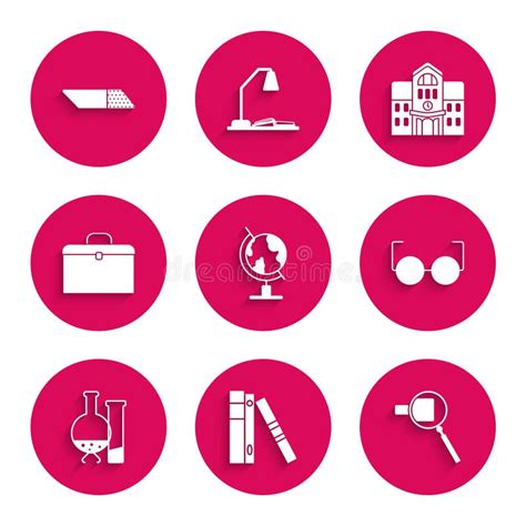 Set Earth Globe Office Folders With Papers And Documents Magnifying Glass Glasses Test Tube