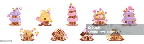 쿠키 반죽을 구운 과자 벡터 세트로 만든 달콤한 캔디 하우스 0명에 대한 스톡 벡터 아트 및 기타 이미지 0명 갈색 개체 그룹 Istock