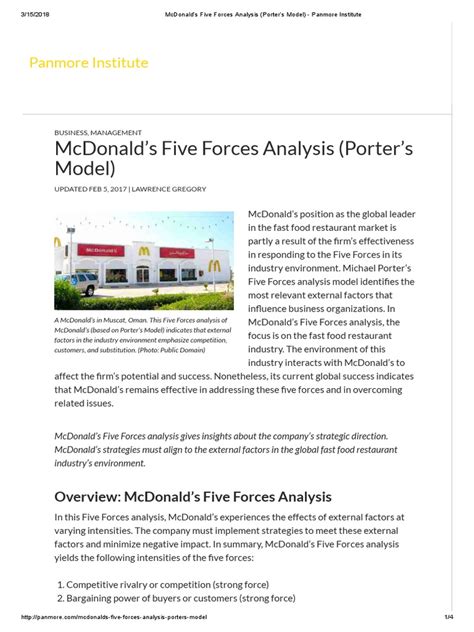 Mcdonalds Five Forces Analysis Porters Model Panmore Institute