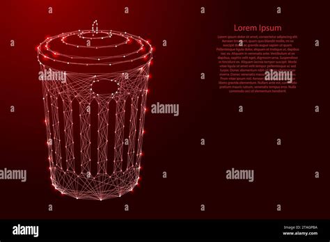 Trash Can With Lid From Futuristic Polygonal Red Lines And Glowing