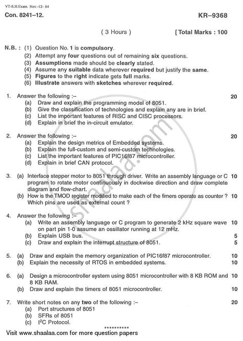 Embedded Systems For Instrumentation 2012 2013 Be Instrumentation Engineering Semester 6 Te