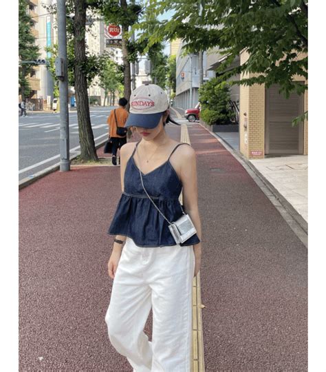 끈조절 캉캉 데님 나시 프릴 크롭 청블라우스 2color 에이블리