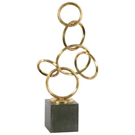 Metal Abstract Interlocking Circles Sculpture On Square Base Urban Trends Collection