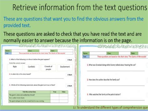 Types Of Comprehension Questions Teaching Resources