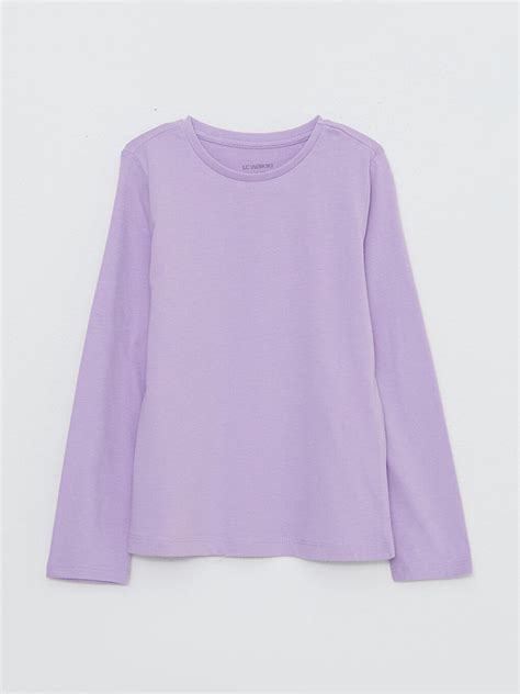 Lc Waikiki მრგვალი საყელო ძირითადი გრძელმკლავიანი მაისური გოგონებისთვის W20562z4 Kya W20562z4