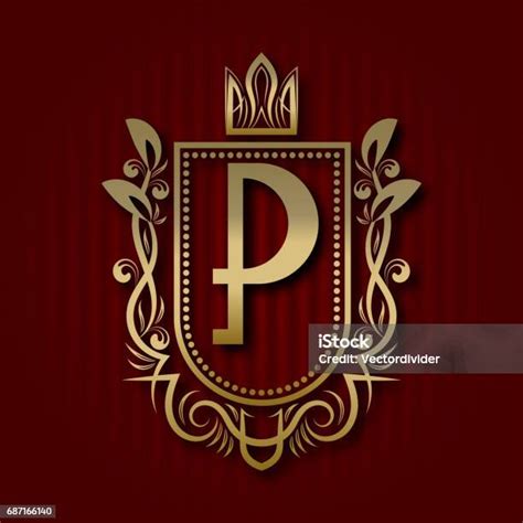 골든 로얄 팔의 외 투 중세 스타일입니다 모노 그램 P와의 빈티지 상징 고풍스런에 대한 스톡 벡터 아트 및 기타 이미지 고풍스런 골동품 그림자 Istock