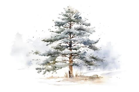 Premium AI Image A Drawing Of A Pine Tree With Snow On It