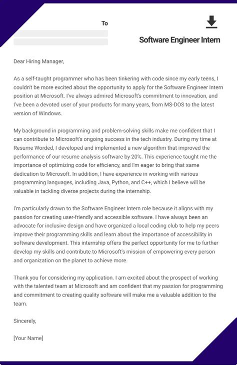 14 software engineer intern cover letter examples plus recruiter