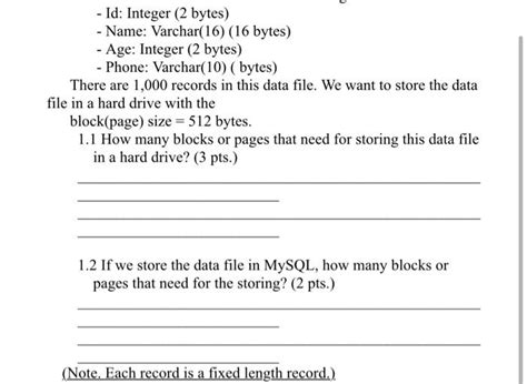 Solved Id Integer 2 Bytes Name Varchar16 16