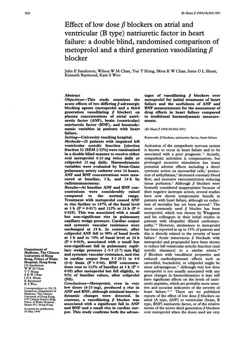 Effect Of Low Dose Beta Blockers On Atrial And Ventricular B Type Natriuretic Factor In Heart