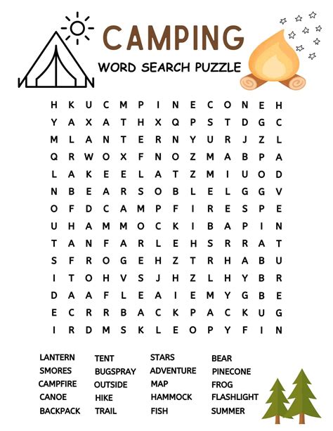 Free Camping Word Search Printables Easy And Hard Fox Farm Home