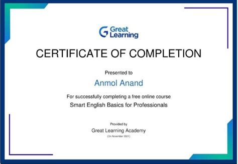 Certificate Of Completion On Smart English Basics For Professionals Thankyou So Much 🧿 Anmol