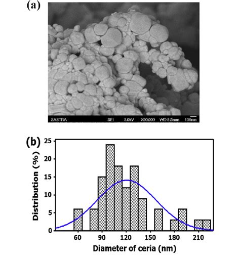 A Fe Sem Micrograph And B Particle Size Distribution Of Ceo 2 Download Scientific Diagram
