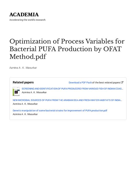 Optimization Of Process Variables For Bacterial Pufa Production By Ofat