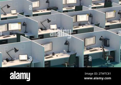 Monitor Displaying Error Screen Placed On Partitioned Desks In An Office Stock Video Footage Alamy