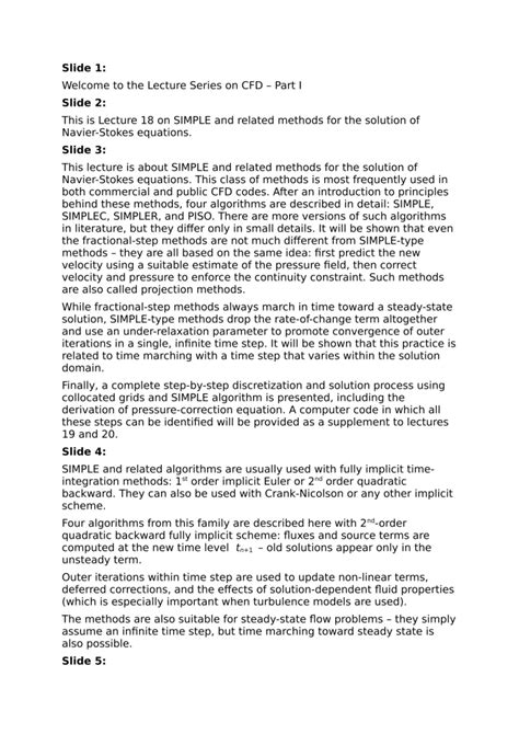 The Perić Lectures On Cfd Lecture 18 Simple And Related Methods For