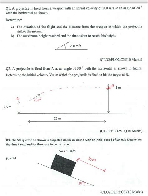 Solved Q A Projectile Is Fired From A Weapon With An Chegg Com