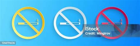 종이 는 파란색 배경에 격리 된 금연 아이콘을 잘라 담배 기호 종이 아트 스타일 벡터 개체 그룹에 대한 스톡 벡터 아트 및 기타