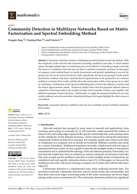 pdf community detection in multilayer networks based on matrix factorization and spectral