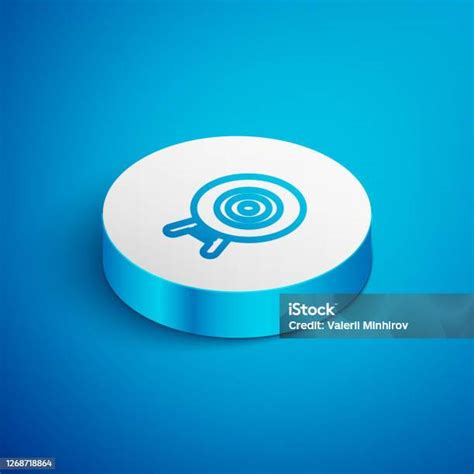 파란색 배경에 격리 된 등색 라인 대상 스포츠 아이콘 사격장이나 촬영을 위한 숫자로 대상을 청소합니다 흰색 원 버튼 벡터 3차원 형태에 대한 스톡 벡터 아트 및 기타 이미지