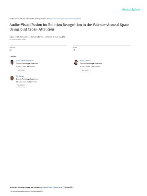 Audiovisual Fusion For Emotion Recognition In The Valencearousal Space Using Joint Cross