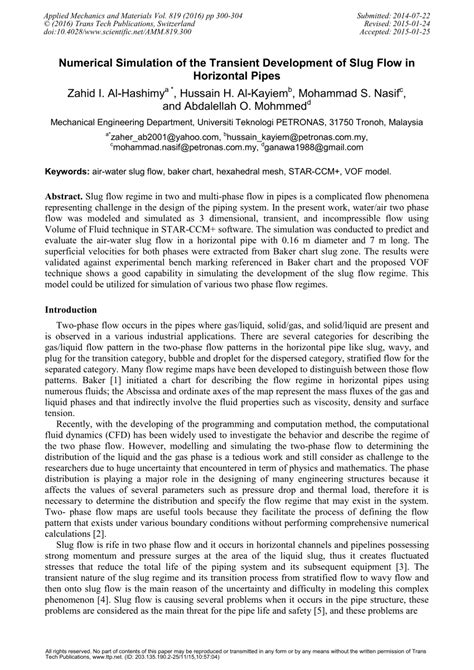Pdf Numerical Simulation Of The Transient Development Of Slug Flow In Horizontal Pipes