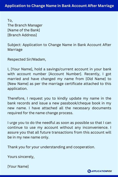 11 Samples Application For Name Change In Bank Account