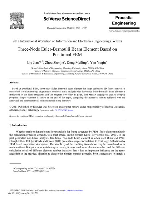 Pdf Three Node Euler Bernoulli Beam Element Based On Positional Fem