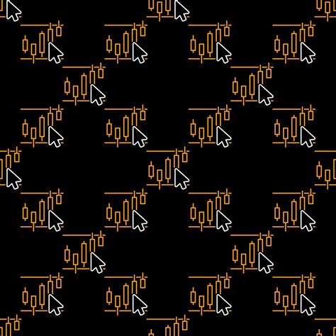 Mouse Cursor On Candlestick Chart Seamless Pattern In Thin Line Style