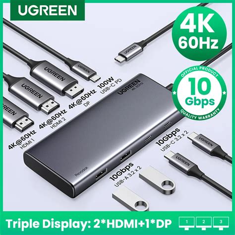 Ugreen Triple Display Usbc Husb 10gbps 4k Hdmi Adapter Pd 100w 8 In 1